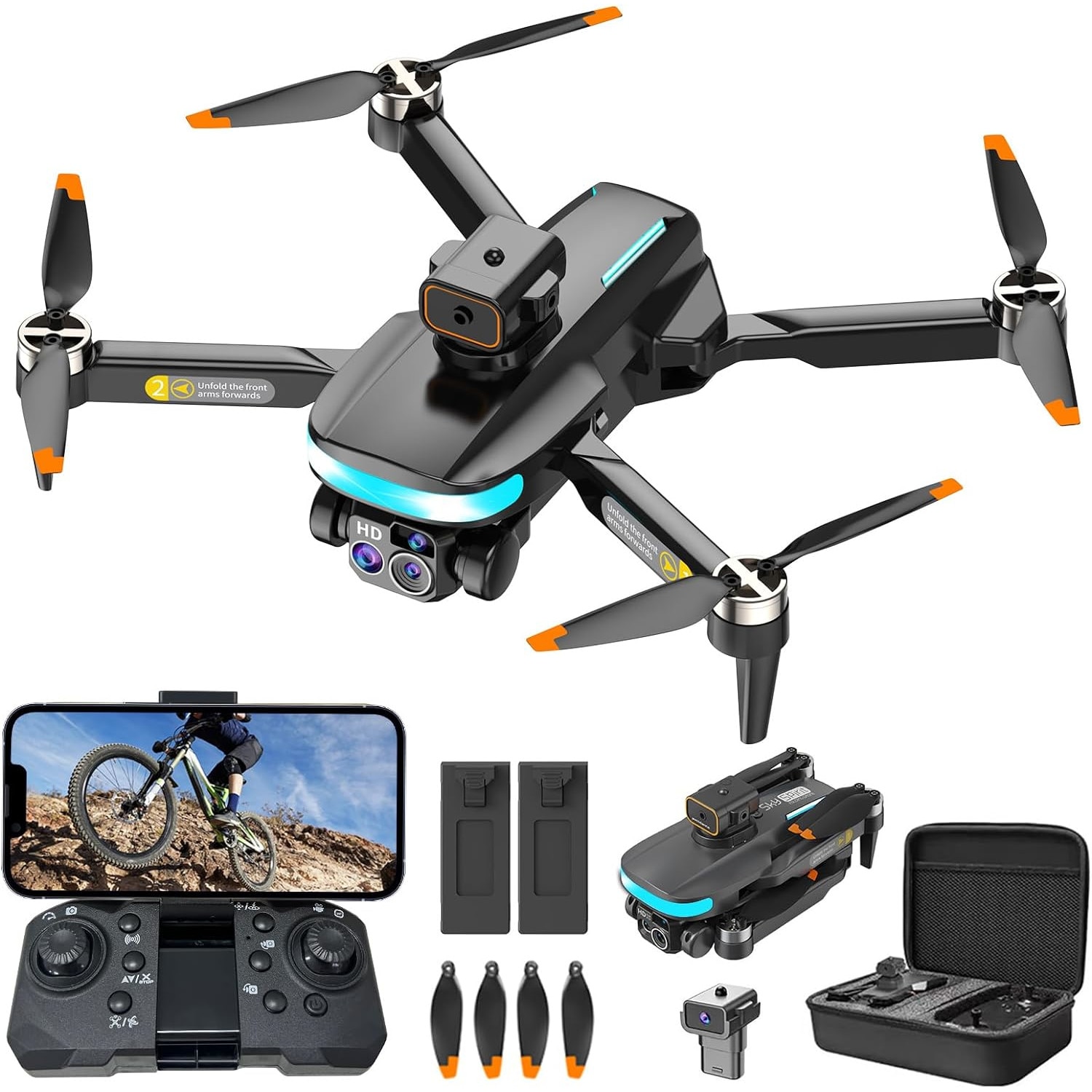 Сгъваем мини дрон с 2 камери 4K HD 1080P, безчетков мотор, Wi-Fi връзка ...