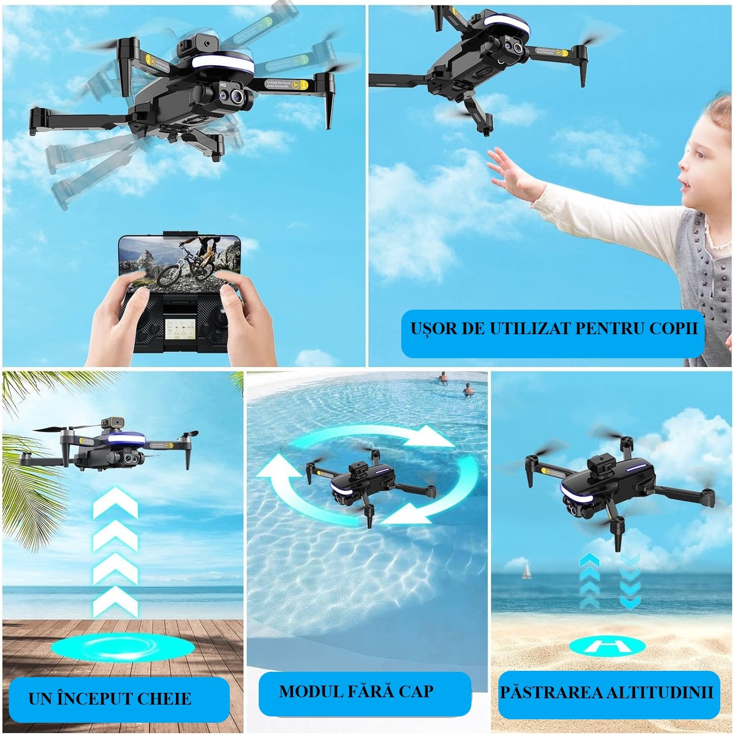 Сгъваем мини дрон с 2 камери 4K HD 1080P, безчетков мотор, Wi-Fi връзка ...