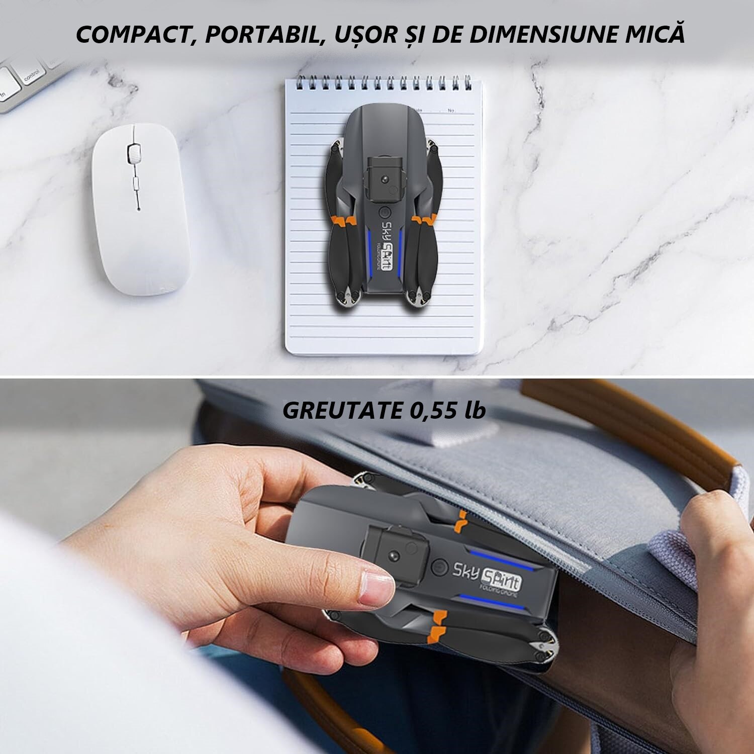 Drona pliabia cu 2 camere 4K HD 1080P, Motor Fara Perii, Conectare ...