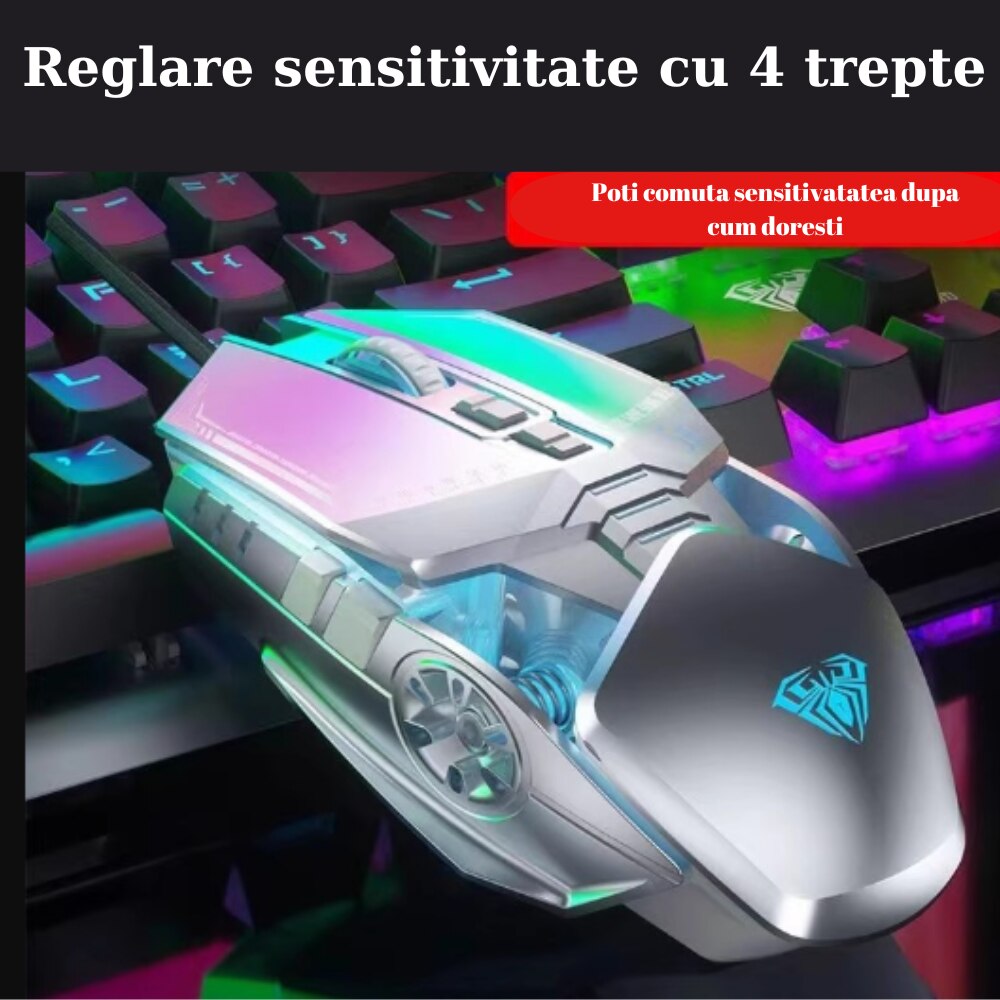 Mouse gaming fotoelectric usb, RGB, 6 butoane, 800-2400 DPI, functie ...