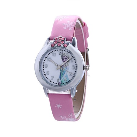 Ceas de copii Frozen cu cadran alb si curea roz din piele ecologica cu ...