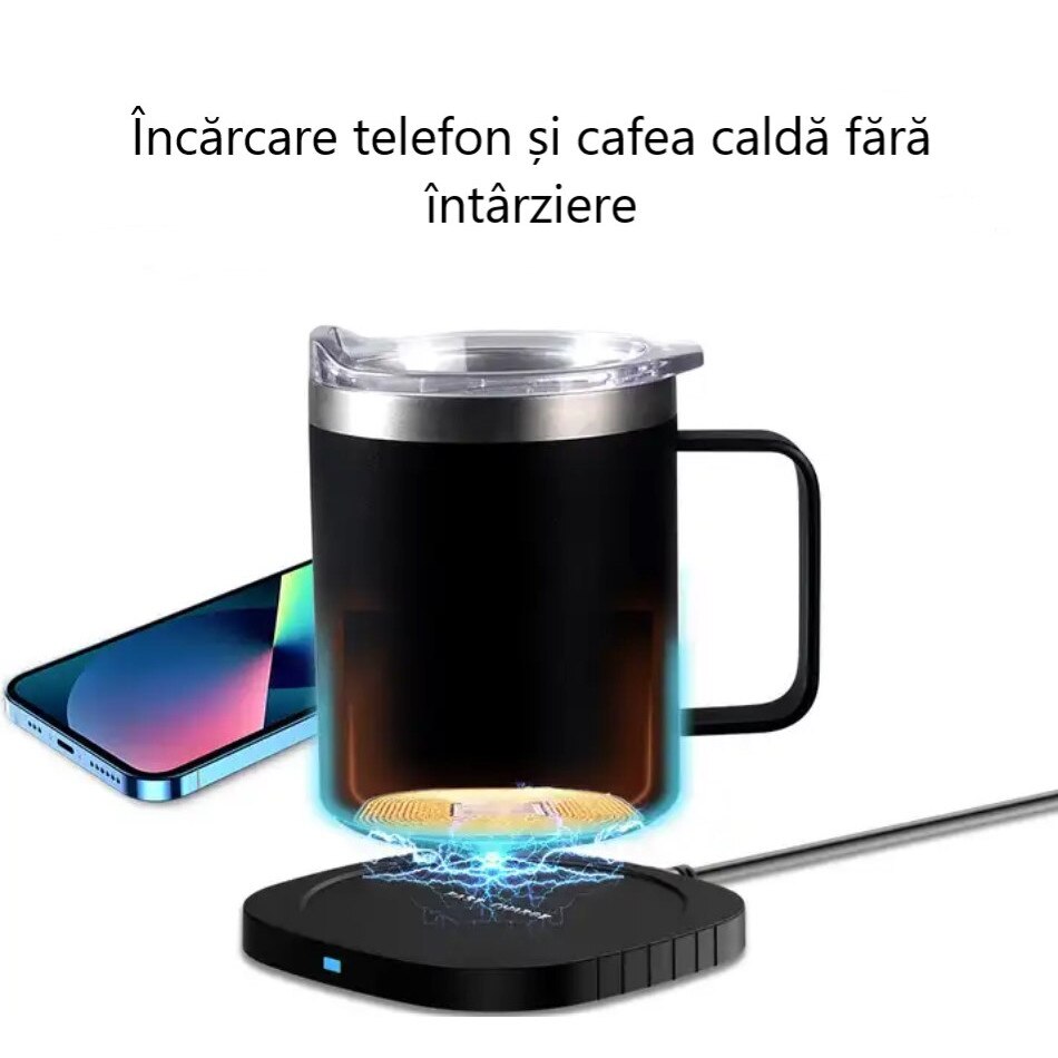Set cana PetraBliss, cu plita-incarcator wireless telefon, ceasca cu ...