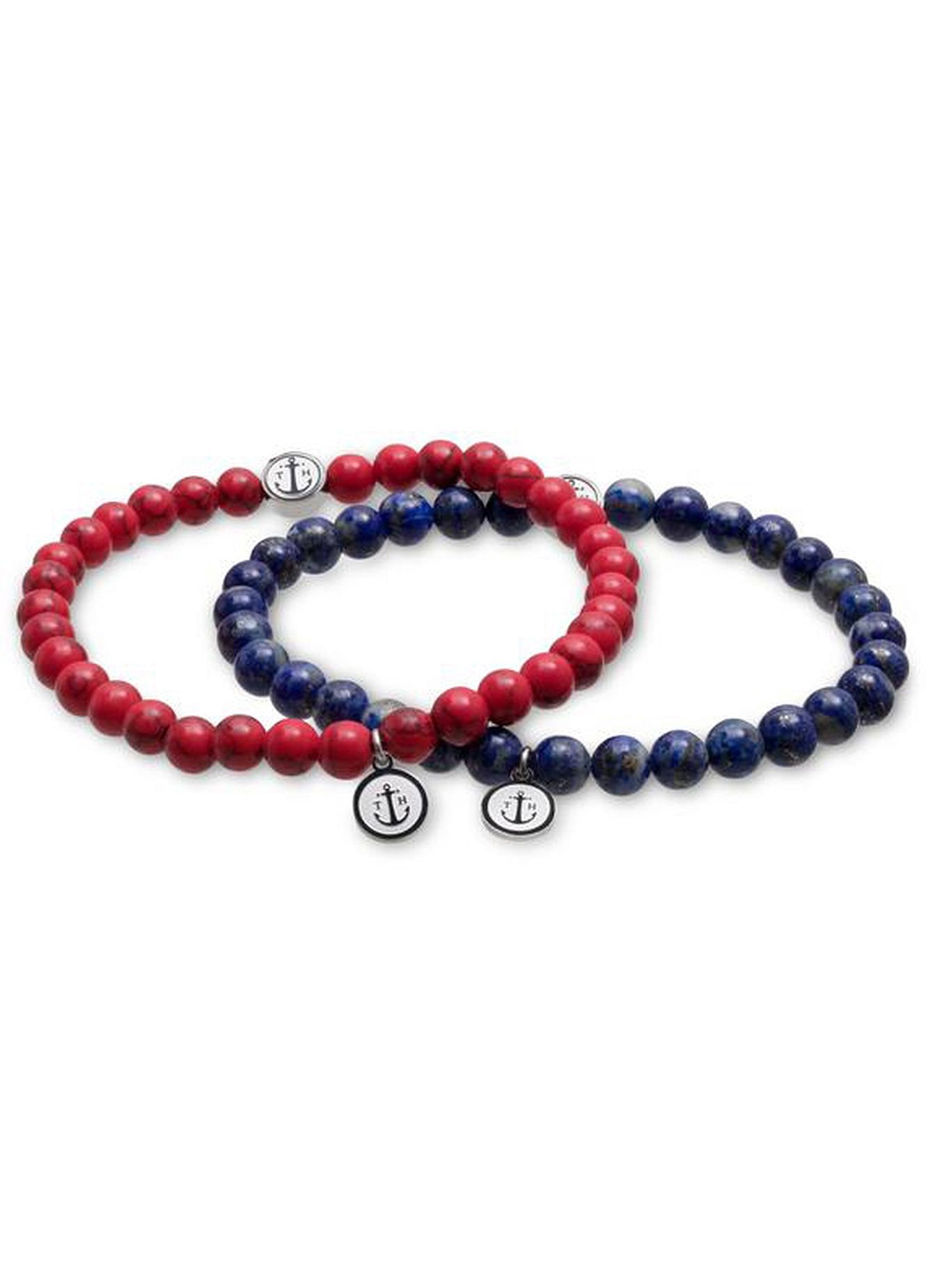 Комплект от 2 мъжки гривни Tom Hope, естествени камъни, синьо/червено ...