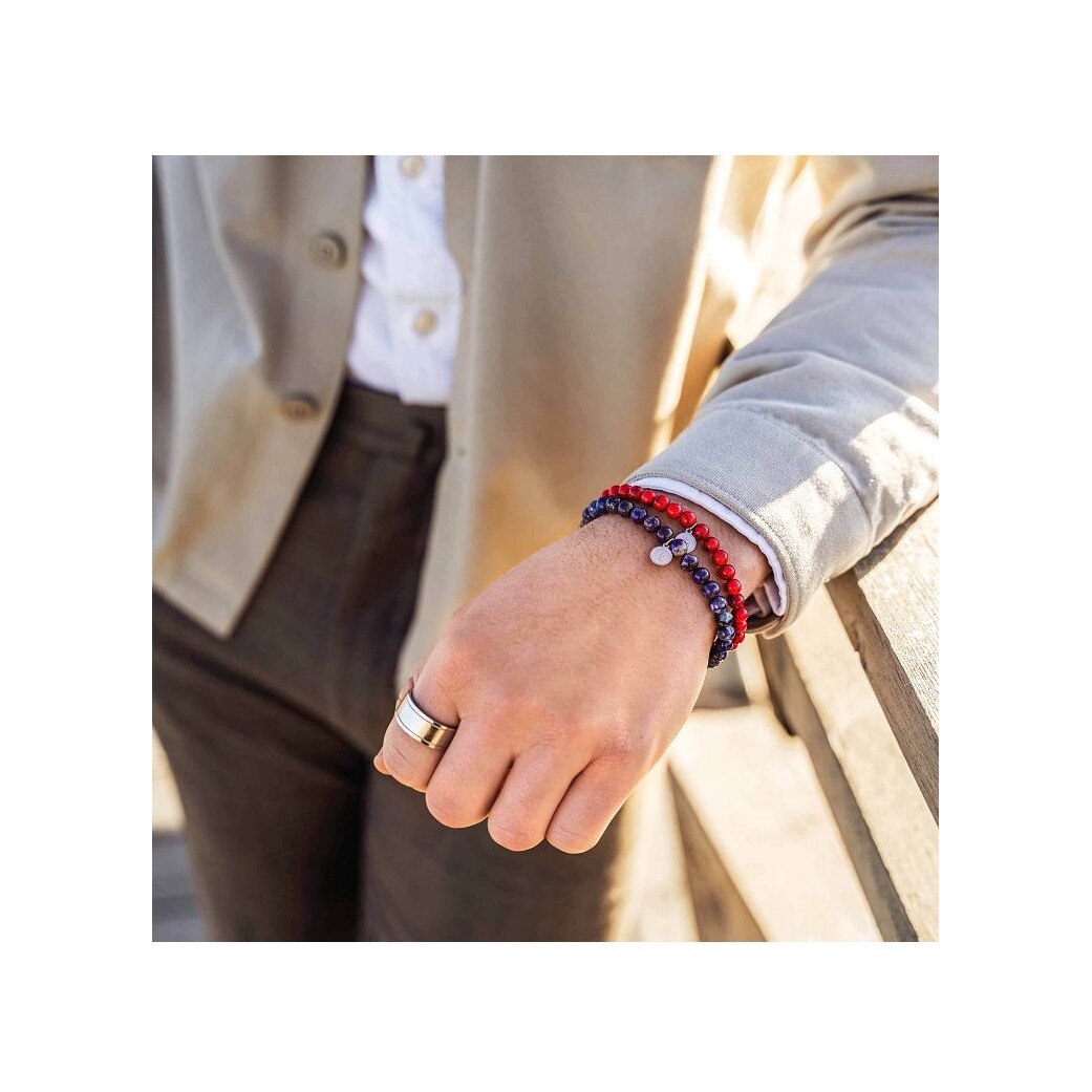 Комплект от 2 мъжки гривни Tom Hope, естествени камъни, синьо/червено ...