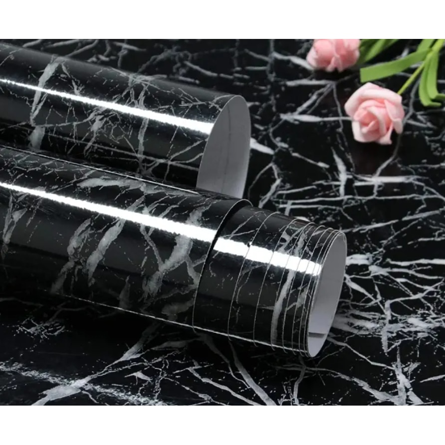 Set 3x Folie autocolanta BZRSH, tip marmura, neagra, 60x 200 cm ...