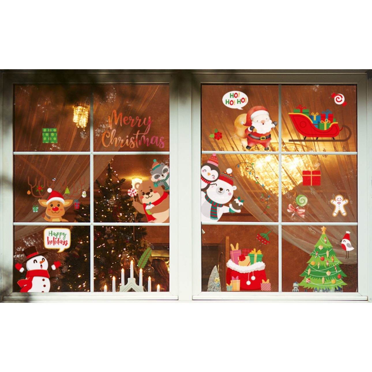 Декоративни коледни стикери за прозорци, 9 листа, комплект от 218 ...