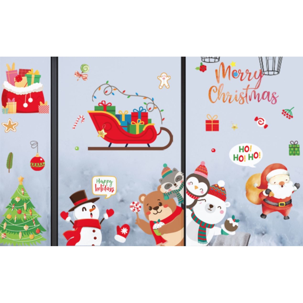 Декоративни коледни стикери за прозорци, 9 листа, комплект от 218 ...