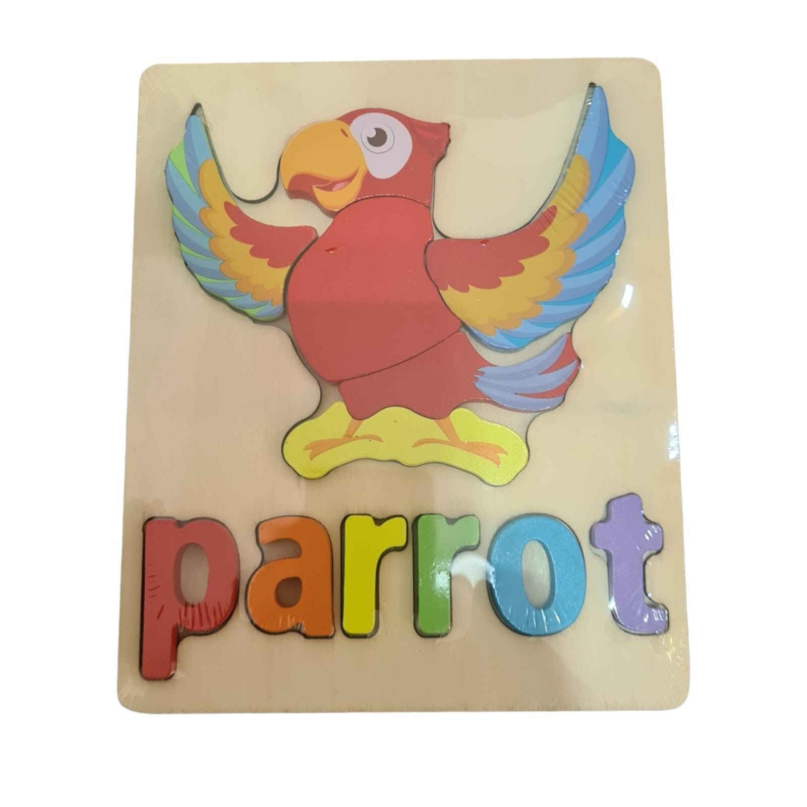 Puzzle educational pentru copii cu 12 piese din lemn, Papagal cu litere ...