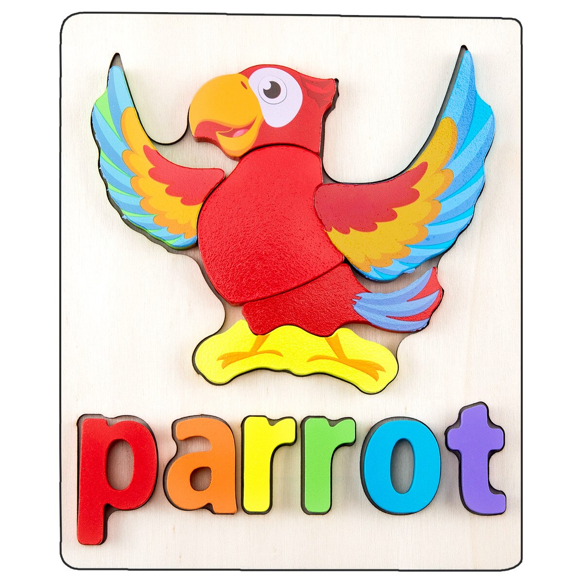 Puzzle educational pentru copii cu 12 piese din lemn, Papagal cu litere ...