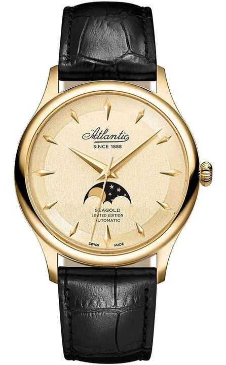 Ceas barbati Atlantic, Aur/Piele naturala, Auriu/Negru - eMAG.ro