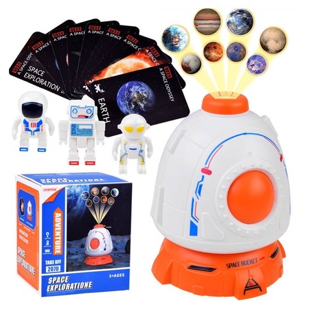 Proiector planete cu 3 figurine, astronaut, robot si extraterestru ...