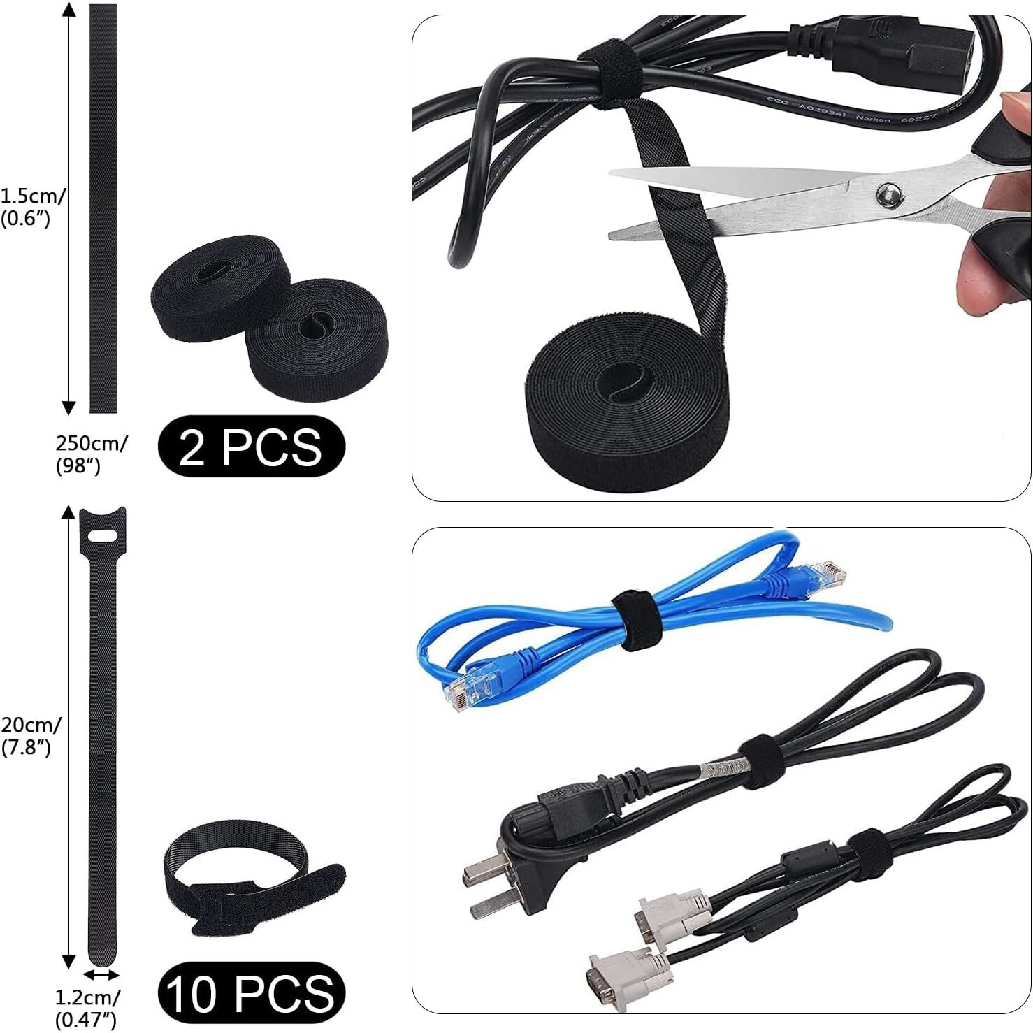 Set 200 piese pentru organizator cabluri, Aisdelu®, autoadeziv, legare ...