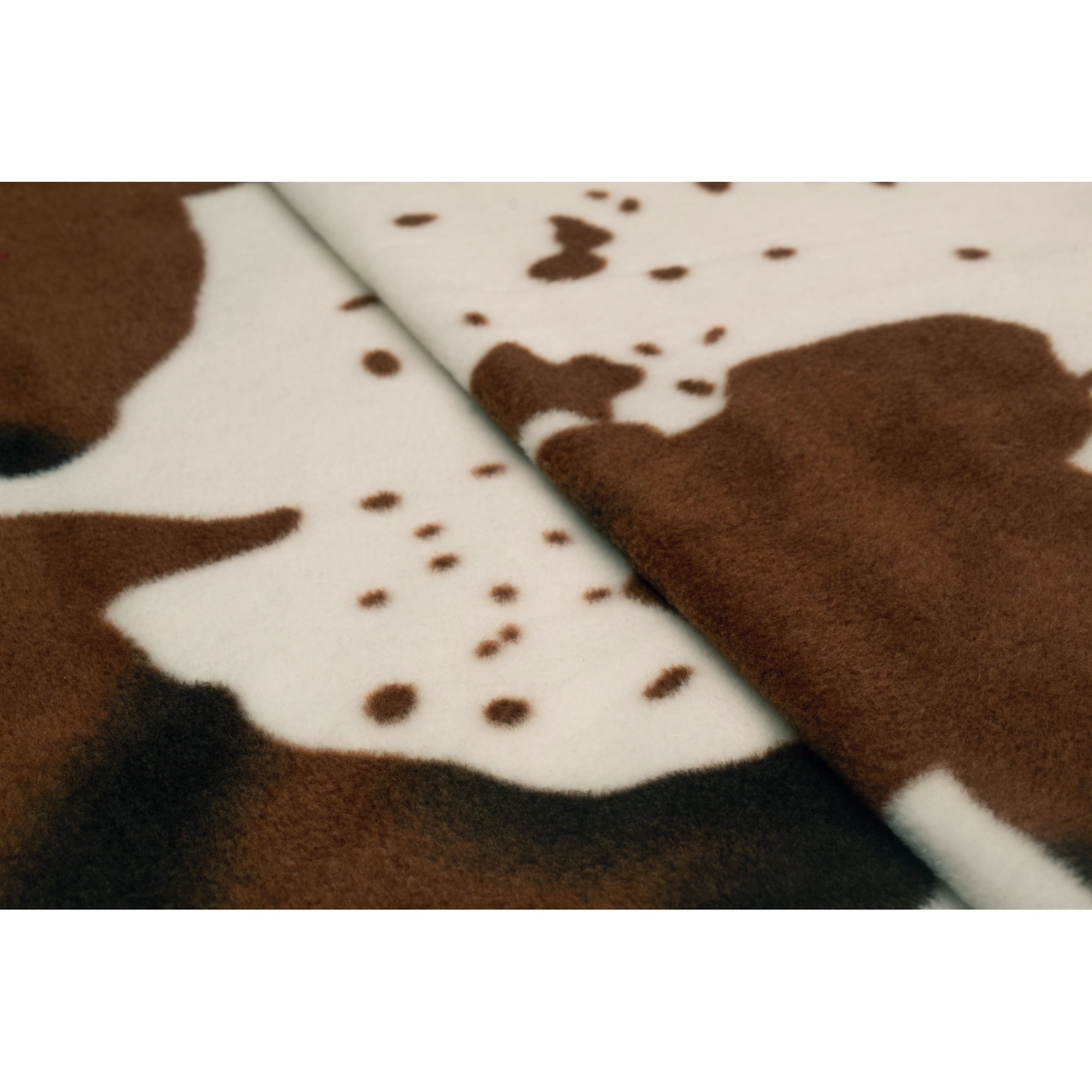 Tricotaj Fleece, tip imprimat, model vaca, maro, dimensiune 50 cm x 160 ...