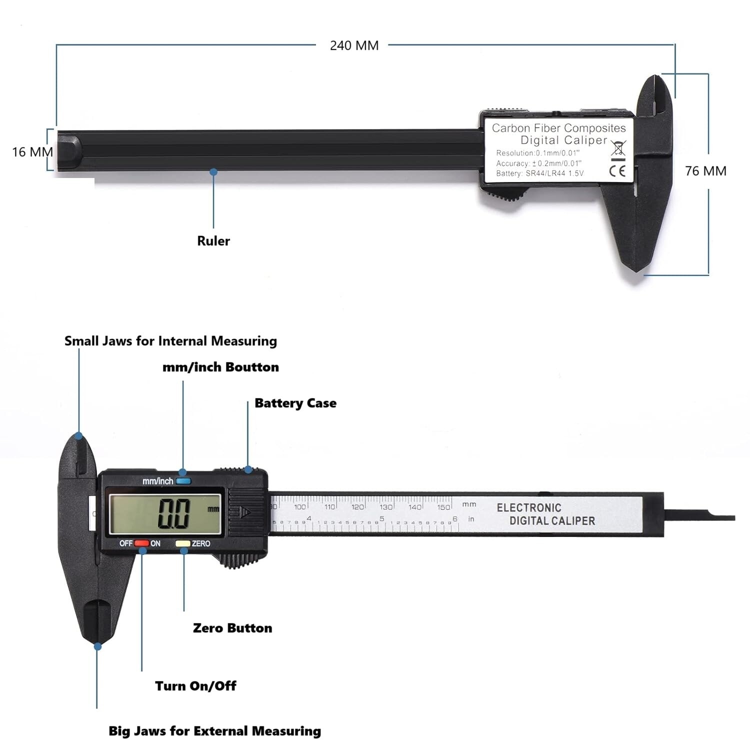 Subler electronic, Aisdelu®, Display digital, Precizie mare, 4 Moduri ...