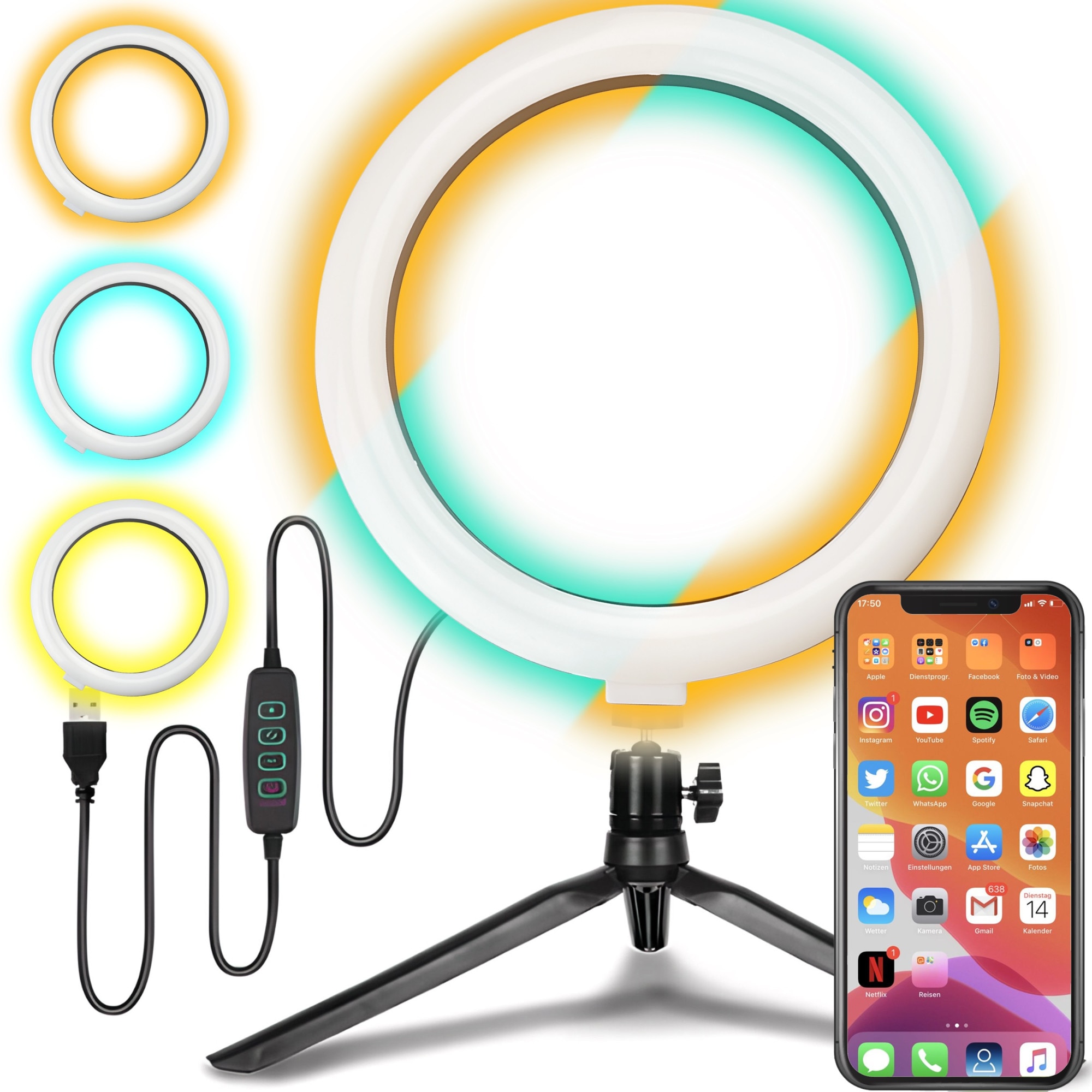 Lampa circulara Ring Light, diametru 16cm/6inch LED, conectare USB, 3 moduri de lumina, mini ...