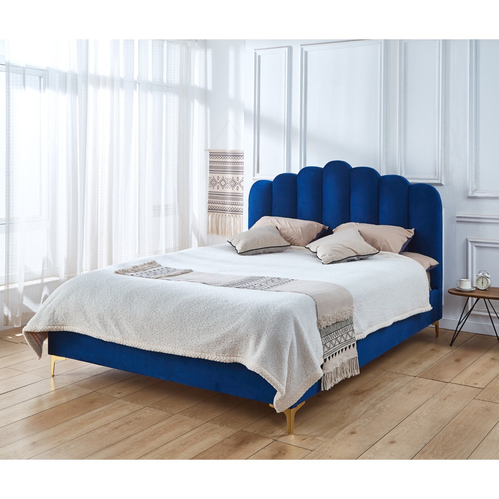 Pat Cloud 180x200 cm Tapitat Catifea Albastru Somiera Inclusa Marketmob ...