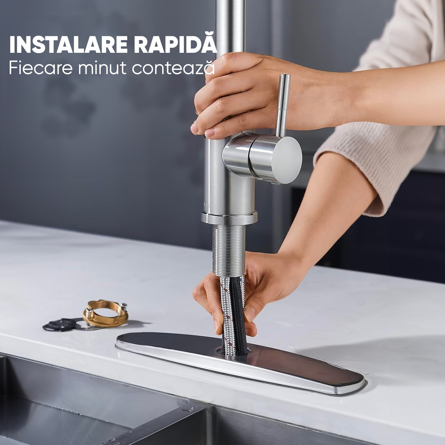 Baterie bucatarie Premium multifunctionala, otel inoxidabil, pipa ...