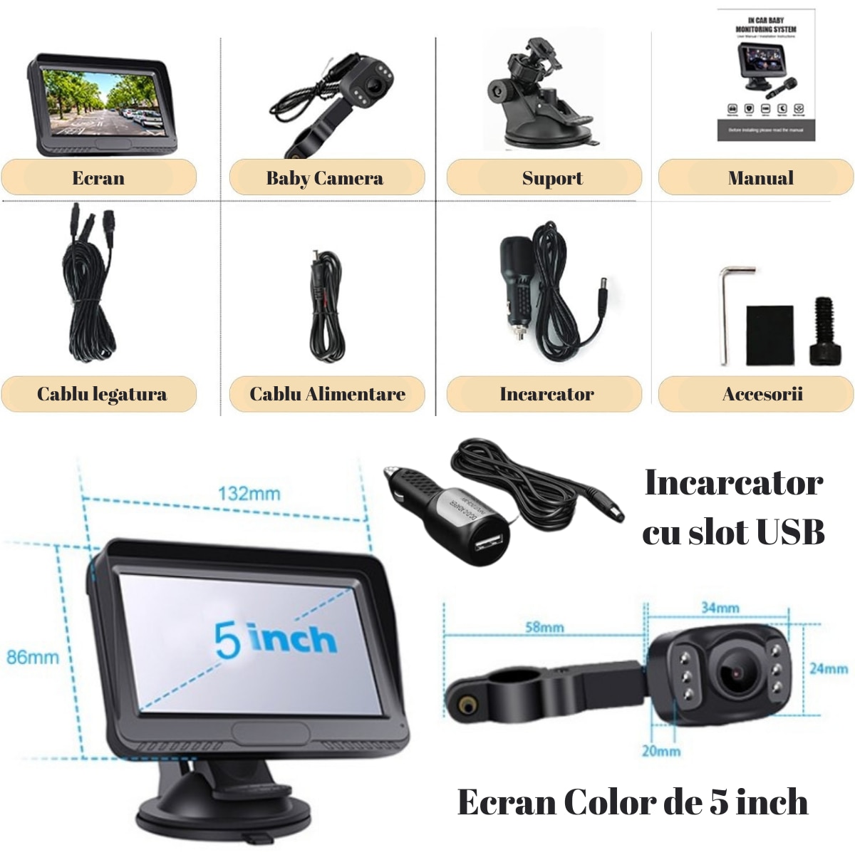 Camera video auto HD pentru monitorizare a bebelusilor si copiilor ...