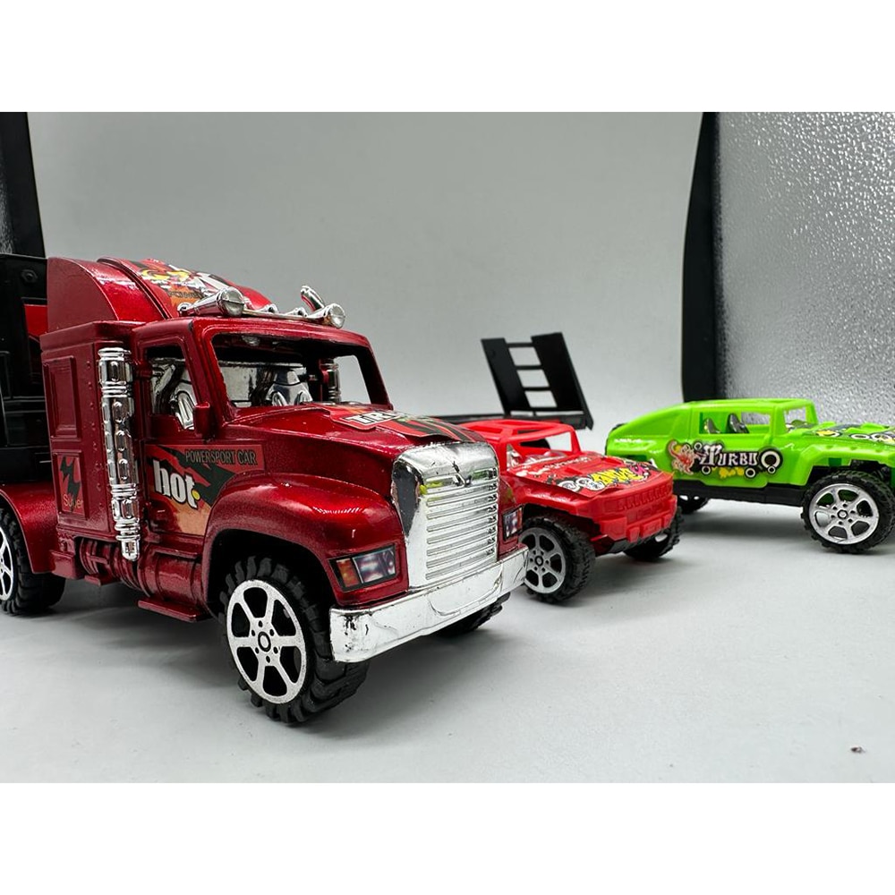 Set tir cu platforma si 2 masini de teren, Show Truck, 43 cm, Vision ...