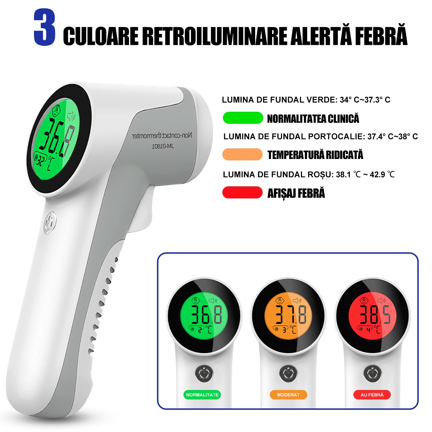 Termometru digital non contact cu, Xinxu, avizat medical, de mare precizie, comutabil °C/°F ...