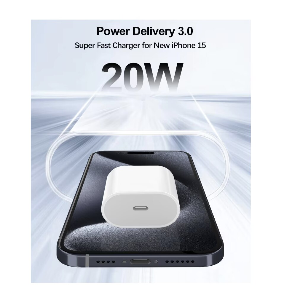 Set Incarcator USB-C 20W Fast si Cablu USB-C to C, pentru iPhone 15 ...