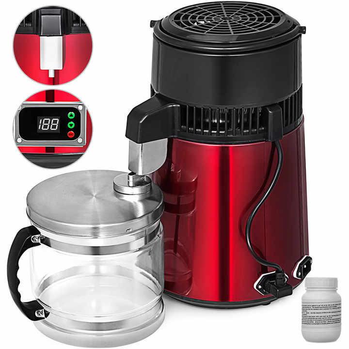 Distilator de apa, 750W, 4L, 220V, otel inoxidabil, rosu - eMAG.ro