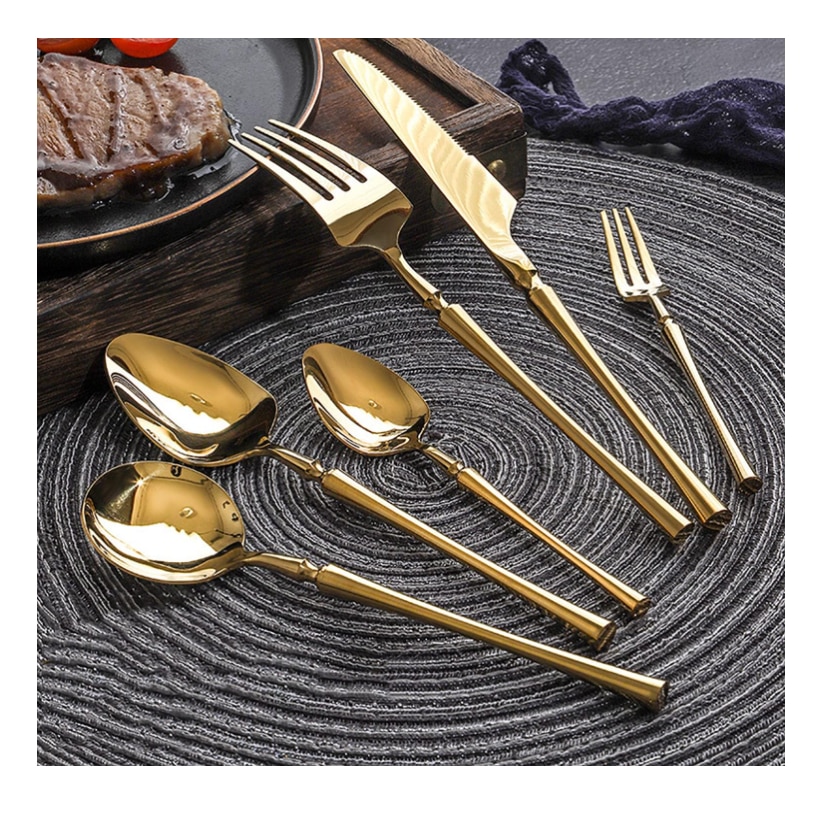 Set de tacamuri At Performance, 24 piese, din otel inoxidabil, Auriu ...