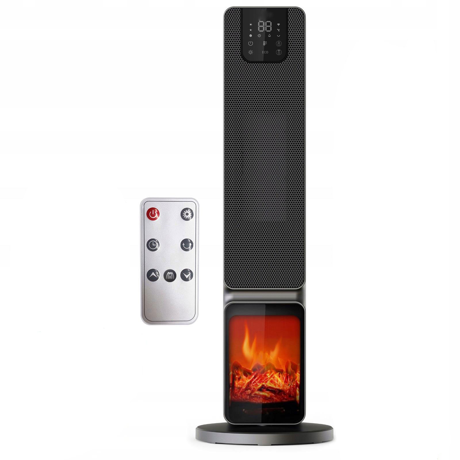 Semineu electric, 2000W, 2 trepte, cu termostat si telecomanda, timer ...