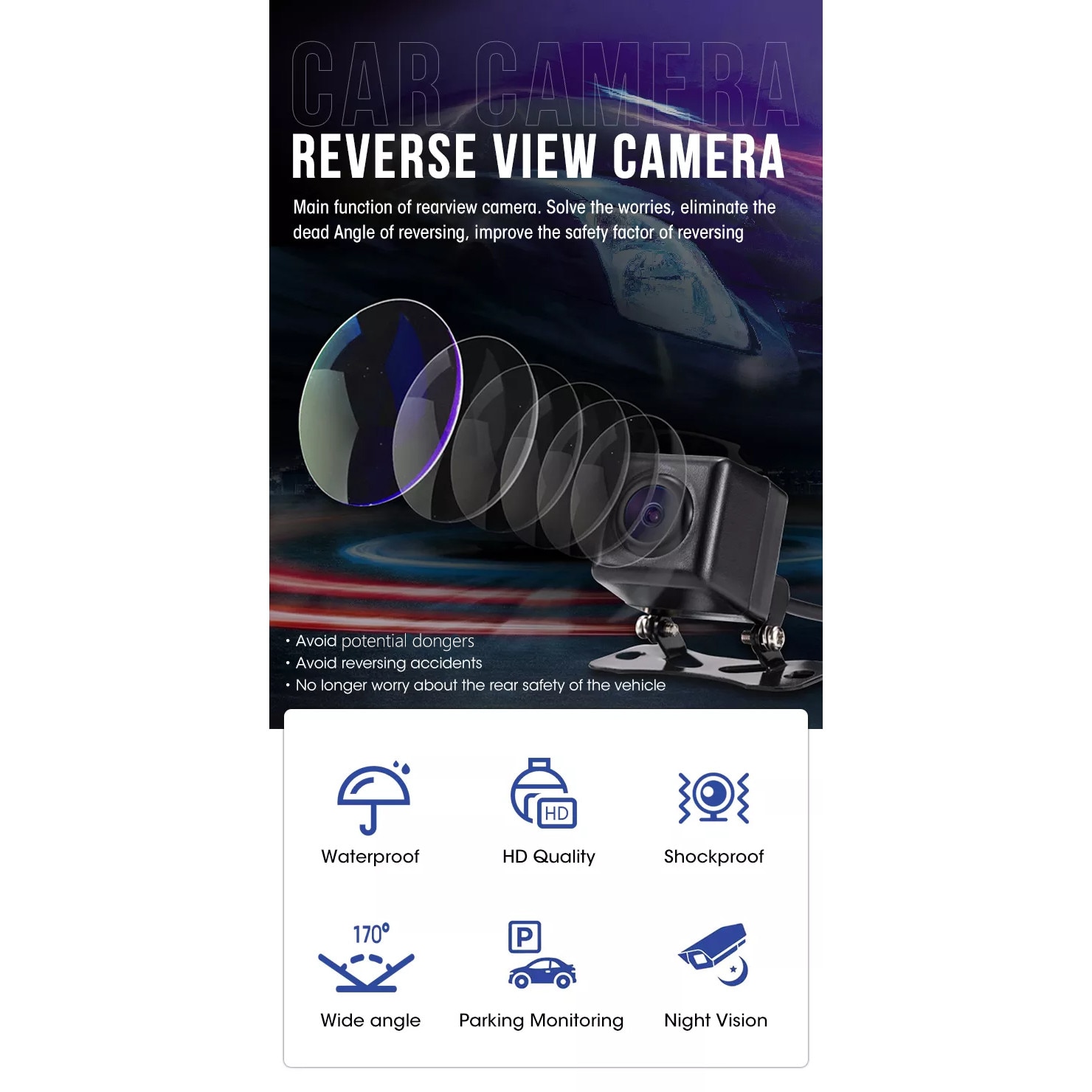 Camera auto marsarier, HD, Night Vision, unghi 170 grade, WMR-147 - eMAG.ro