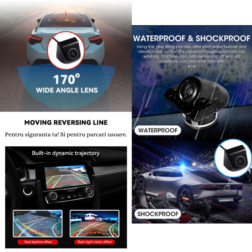 Camera auto marsarier, HD, Night Vision, unghi 170 grade, WMR-285 - eMAG.ro