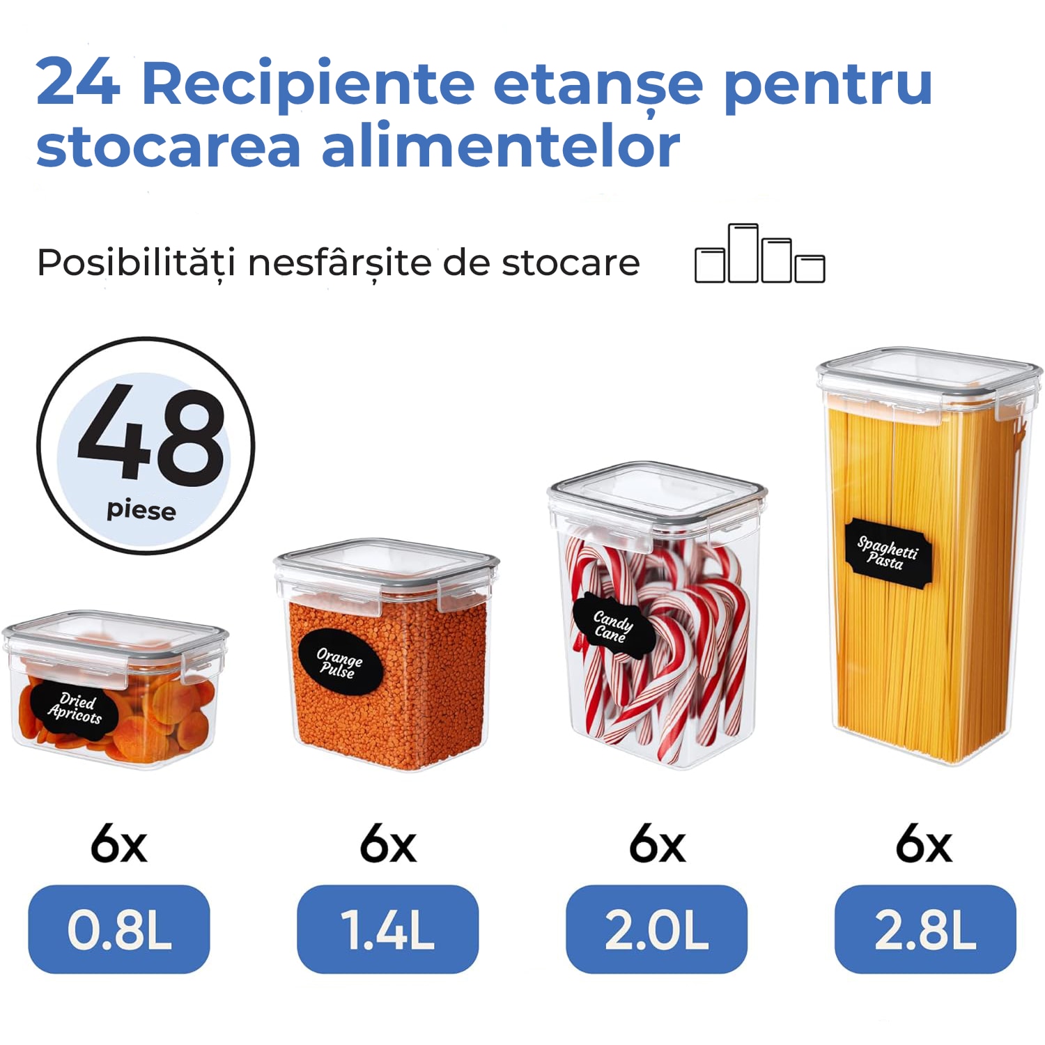 Set 24 de Recipiente pentru Bucatarie, pentru Stocarea Alimentelor ...