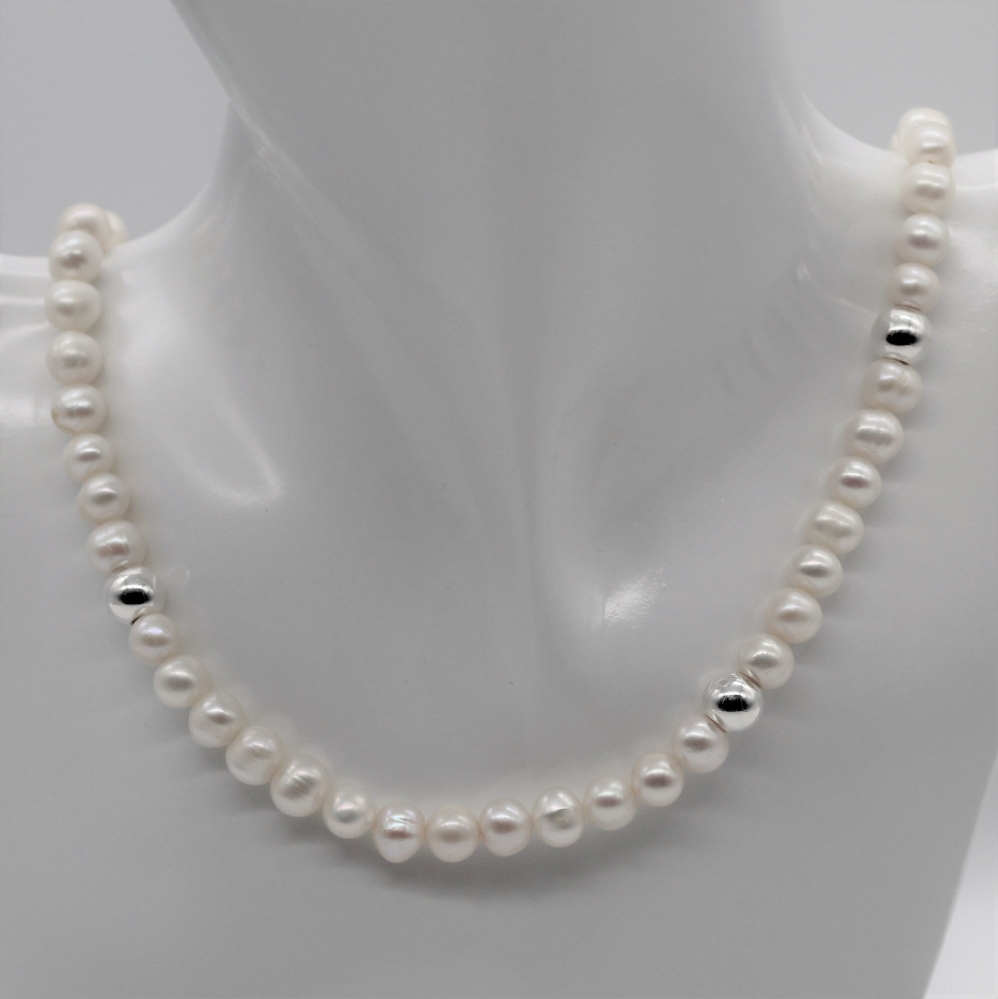 Colier din perle naturale cu bile din argint 925, 45 cm - eMAG.ro