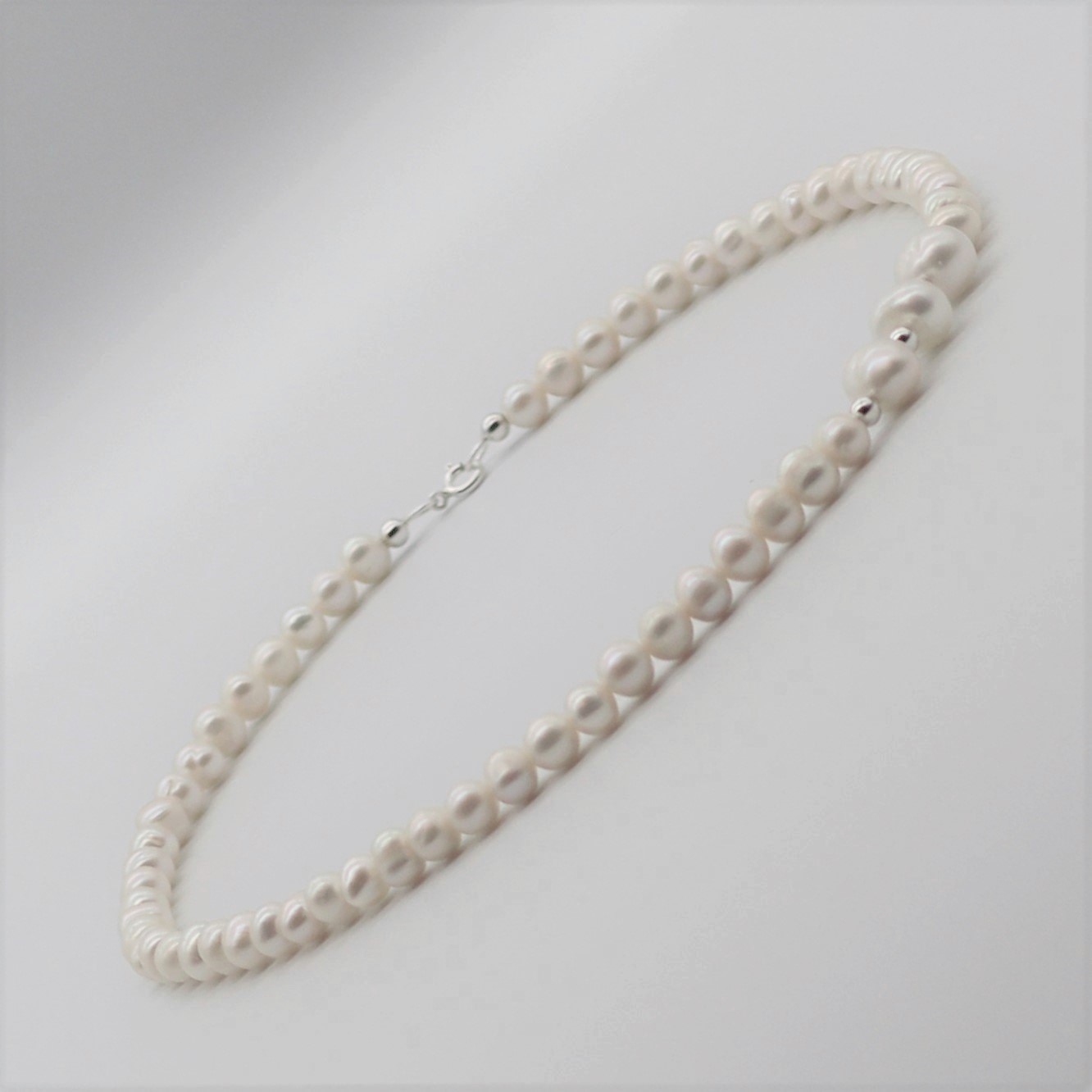 Colier din perle naturale de cultura si argint 925, model asimetric, 45 ...