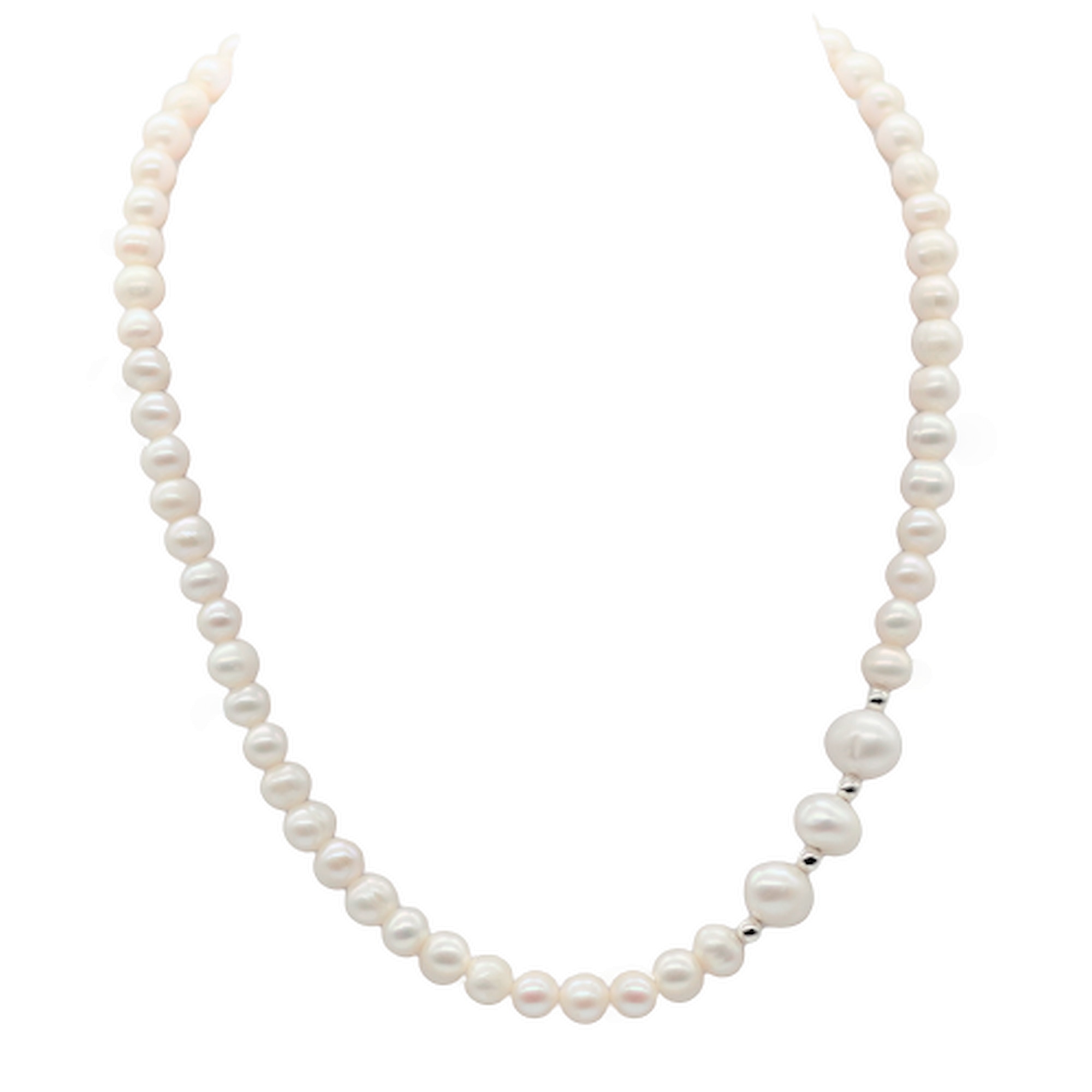 Colier din perle naturale de cultura si argint 925, model asimetric, 45 ...