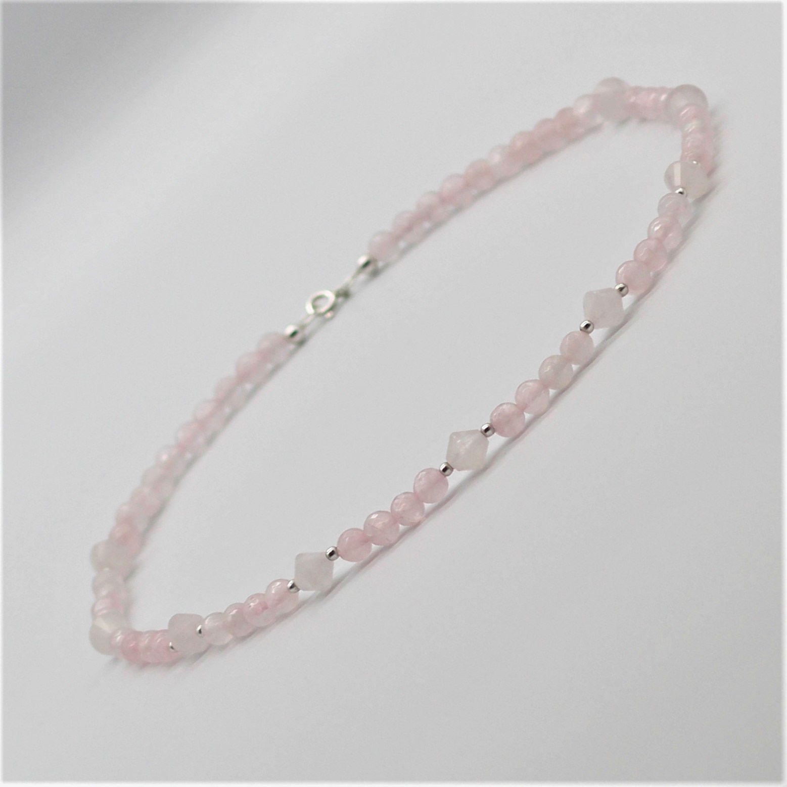 Colier din pietre semipretiose cuart roz, argint 925, 44 cm - eMAG.ro