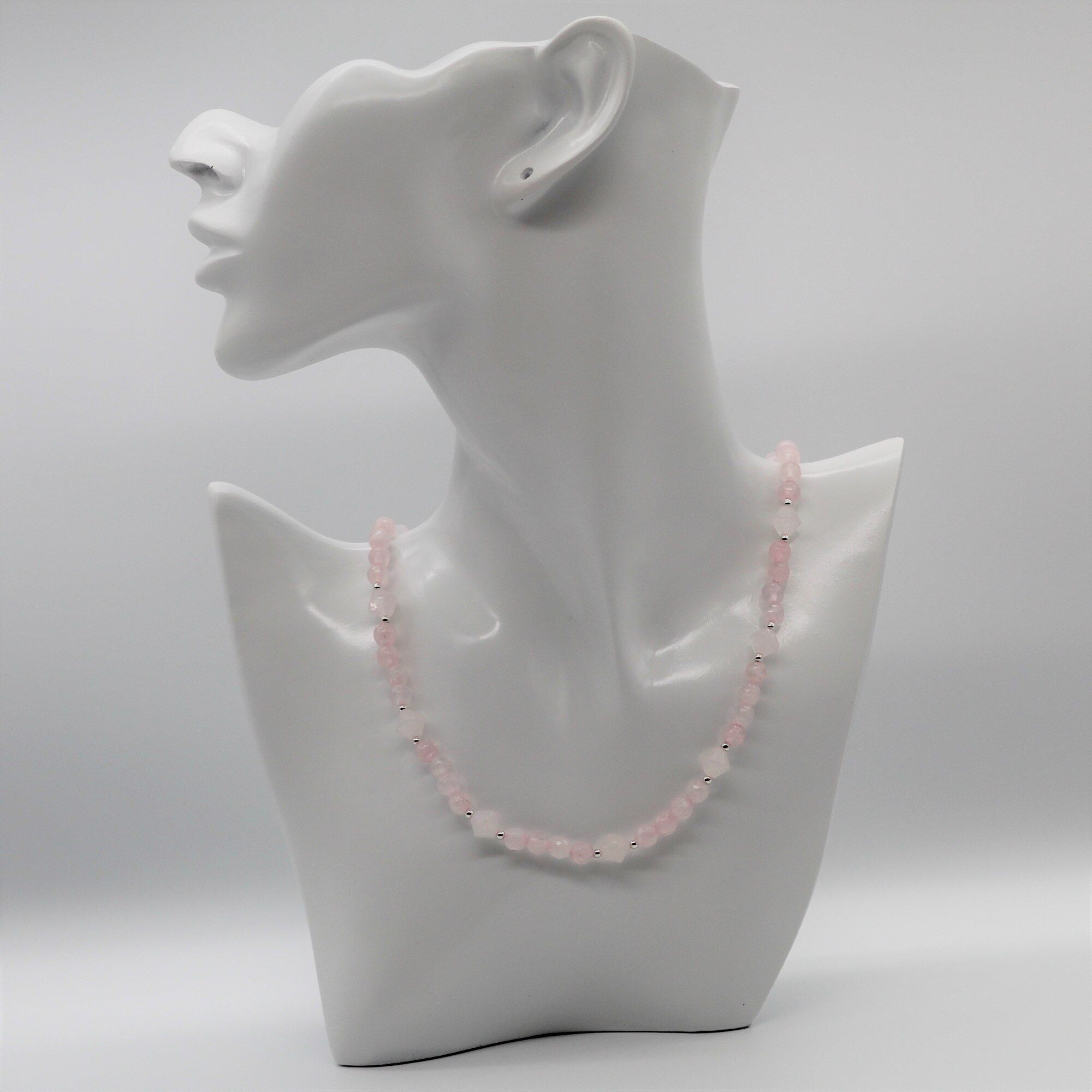 Colier din pietre semipretiose cuart roz, argint 925, 44 cm - eMAG.ro