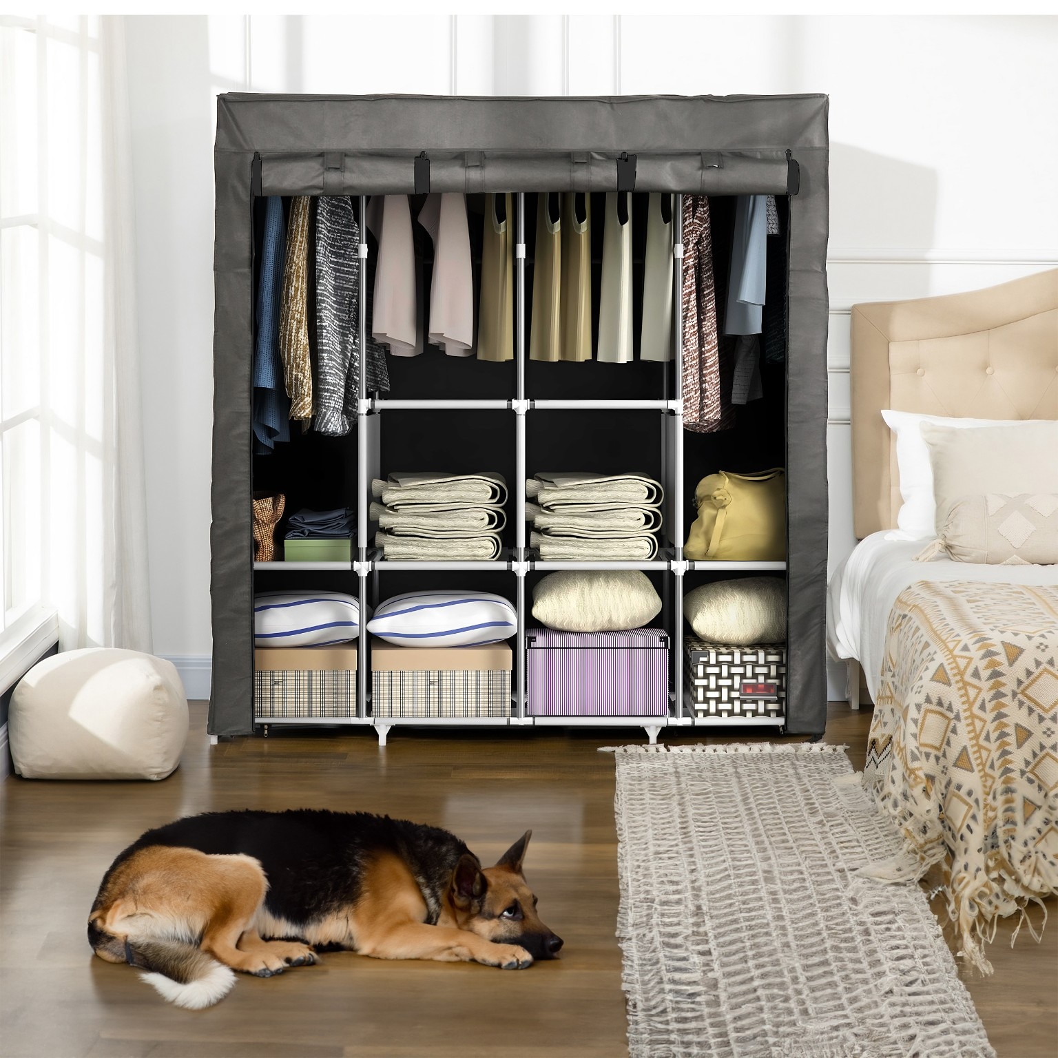 Dulap textil 10 rafturi inchidere fermoar suport, Conducta galvanizata ...