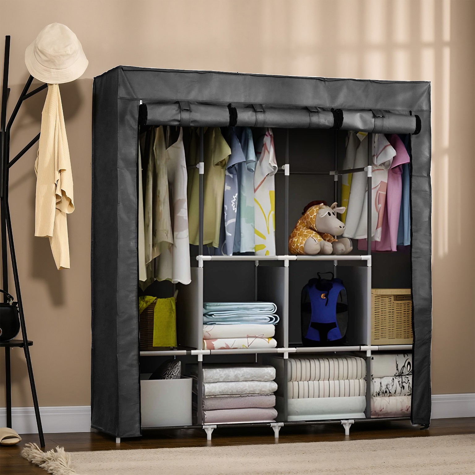 Dulap textil 10 rafturi inchidere fermoar suport, Conducta galvanizata ...