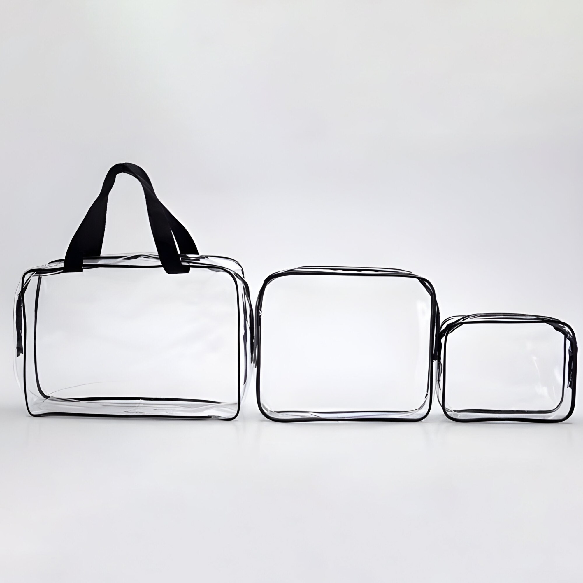 Set 3 x genti cosmetice, PVC, Transparent/Negru - eMAG.ro