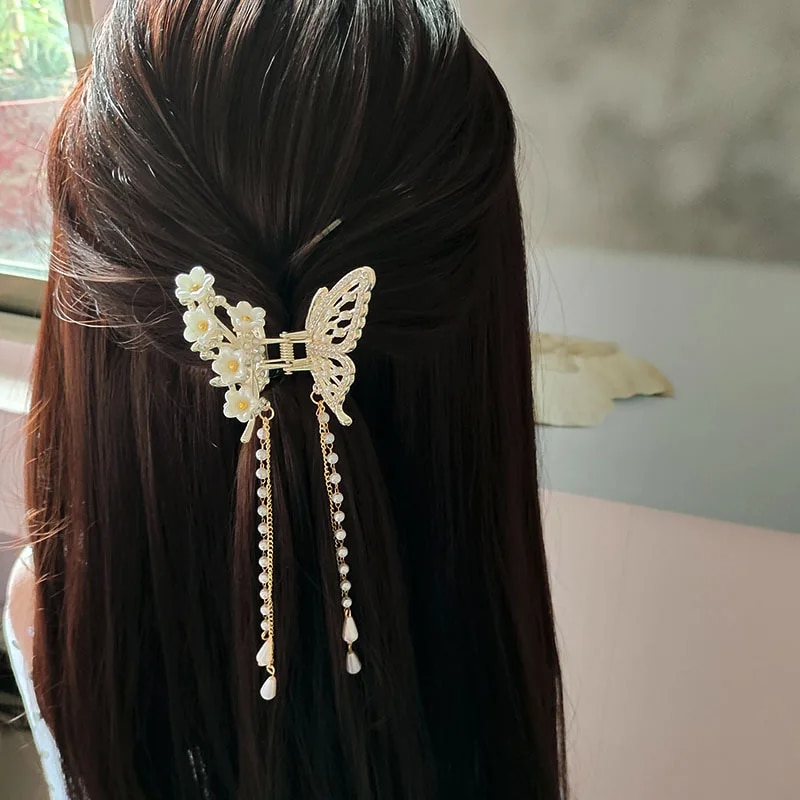 Clama de par cu decor fluture si flori, 6.5x16cm - eMAG.ro