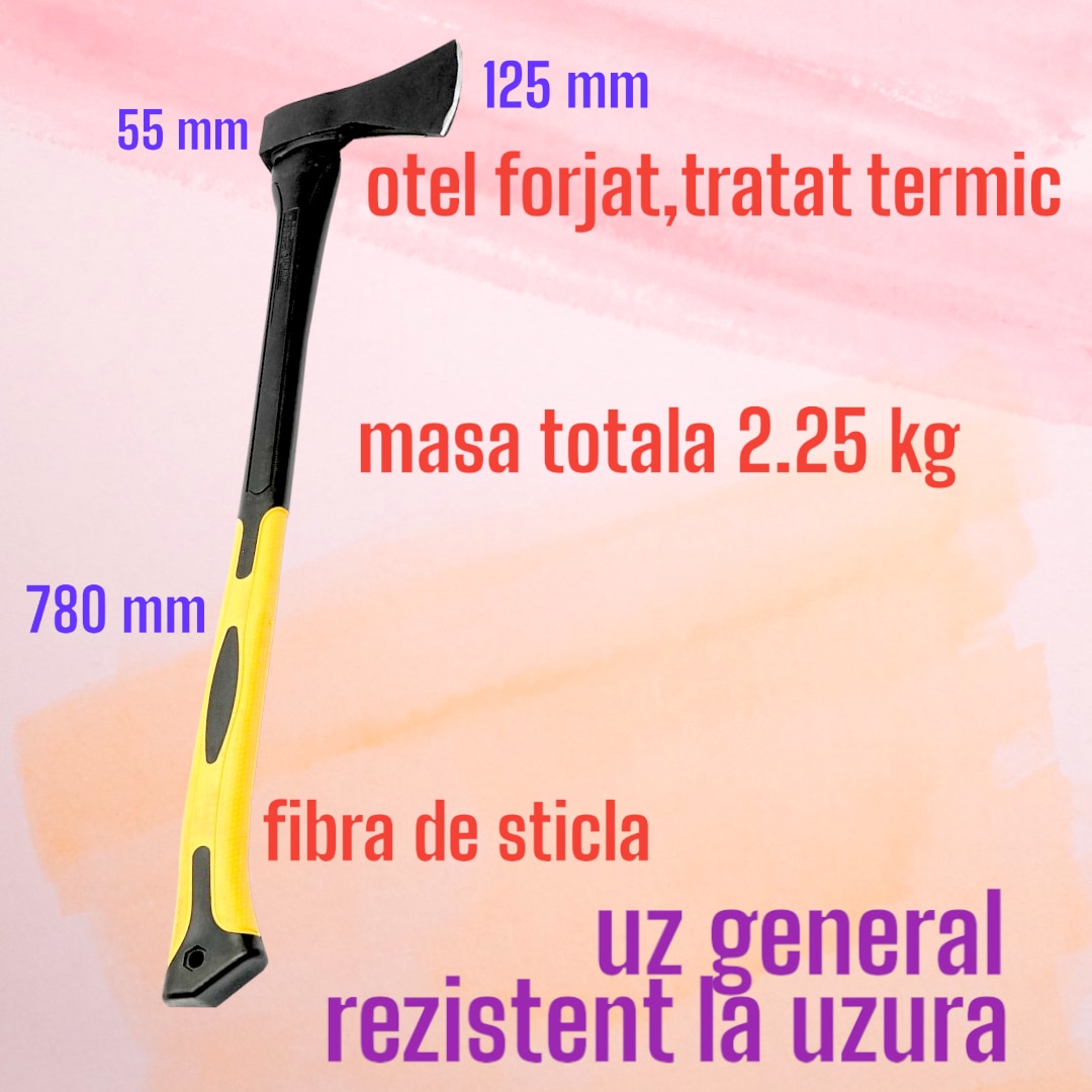 Topor profesional 1.25 kg, otel forjat si maner fibra sticla, 78x19 cm ...