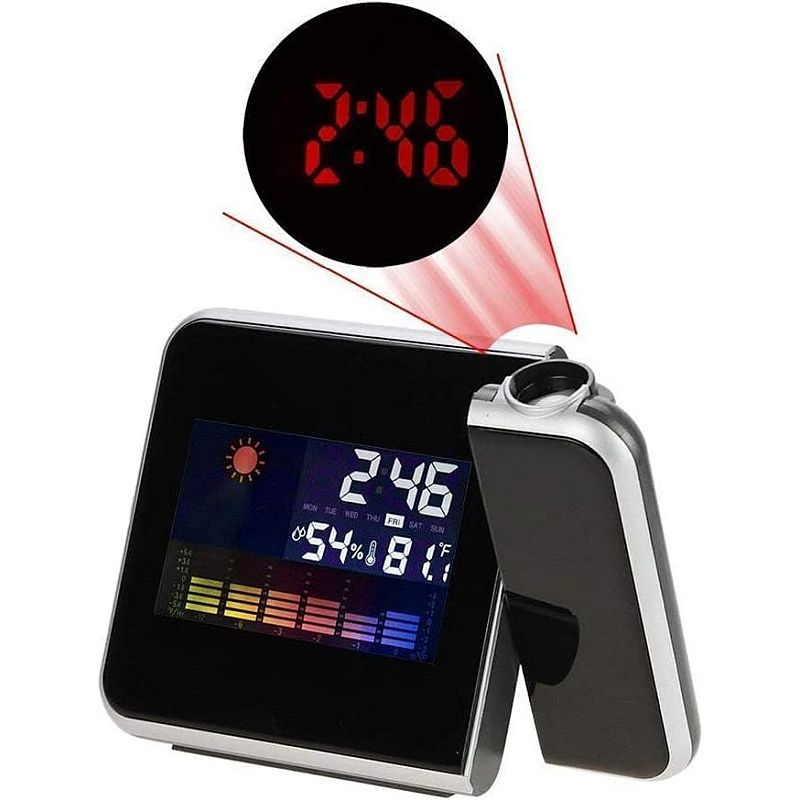 Ceas de birou, PROCART, proiector cu LED reglabil, ecran LCD, alarma ...