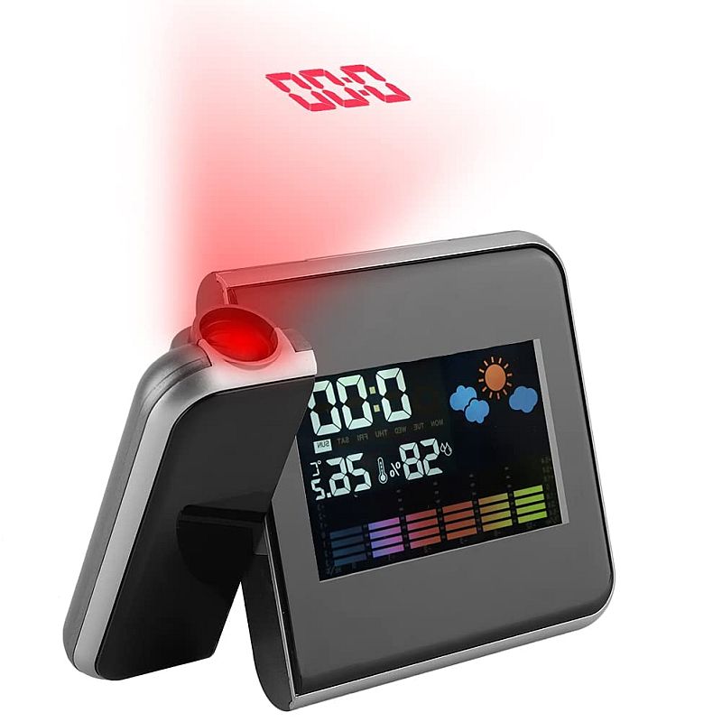 Ceas de birou, PROCART, proiector cu LED reglabil, ecran LCD, alarma ...