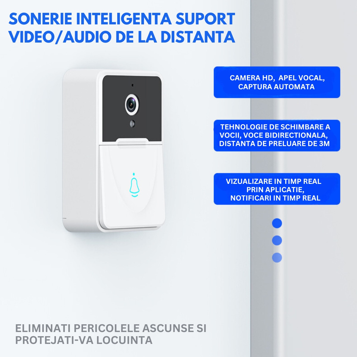 Sonerie cu Interfon Video Smart Wireless fara fir VisionHub®, Camera ...