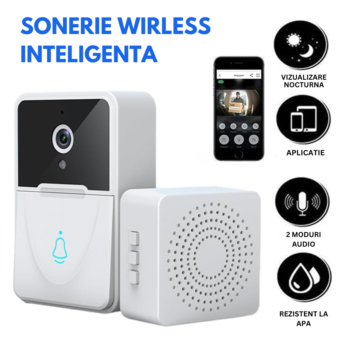 Sonerie cu Interfon Video Smart Wireless fara fir VisionHub®, Camera ...