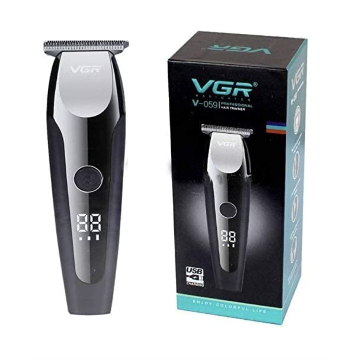 Masina de tuns profesionala cu acumulator, VGR V-059, afisaj LED, 6 gratare 1.5mm - 13mm, Negru ...