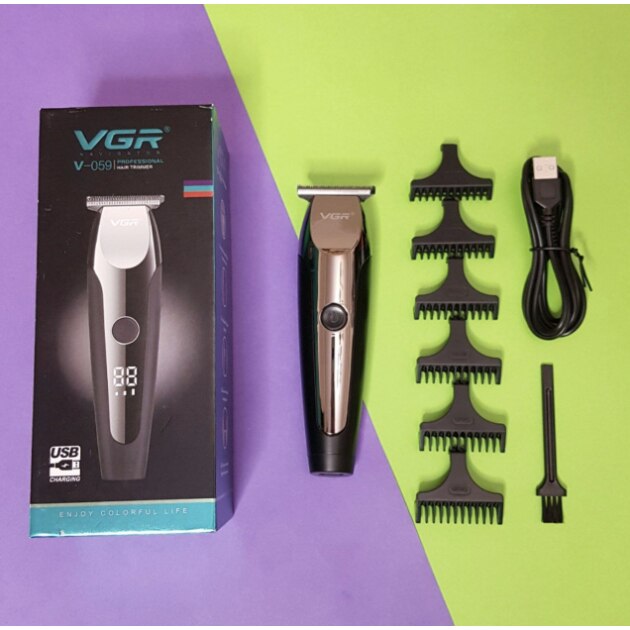 Masina de tuns profesionala cu acumulator, VGR V-059, afisaj LED, 6 gratare 1.5mm - 13mm, Negru ...