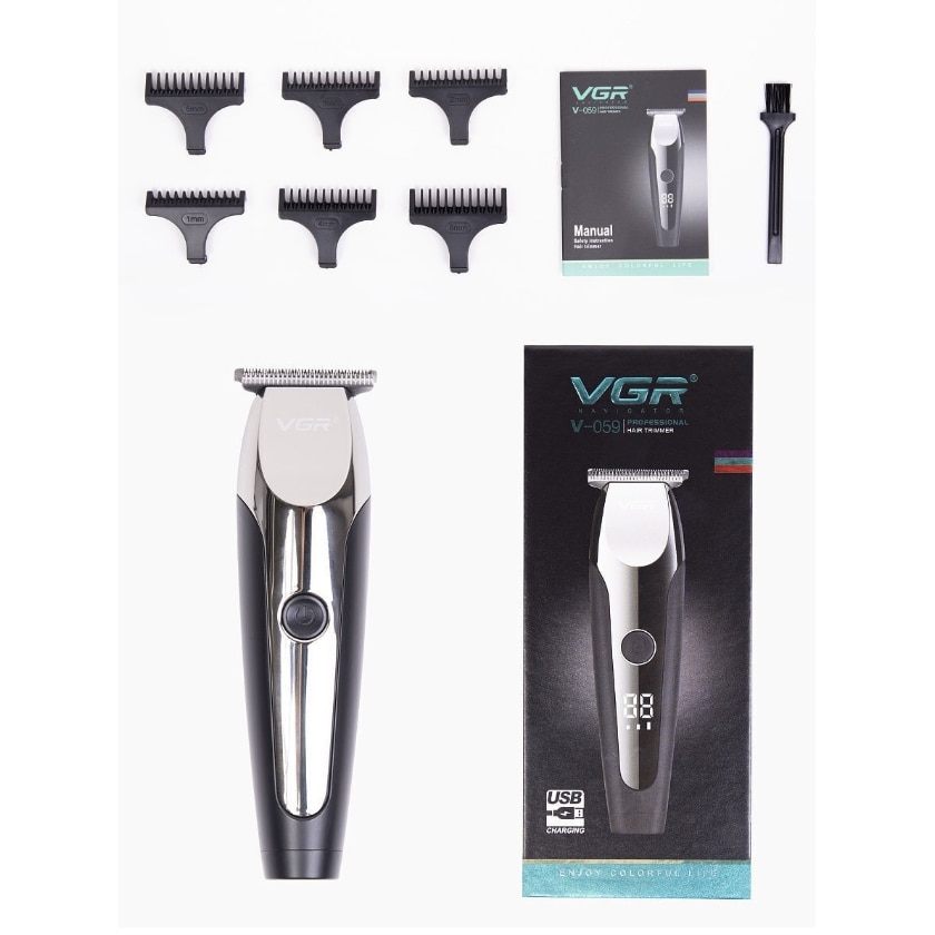 Masina de tuns profesionala cu acumulator, VGR V-059, afisaj LED, 6 gratare 1.5mm - 13mm, Negru ...