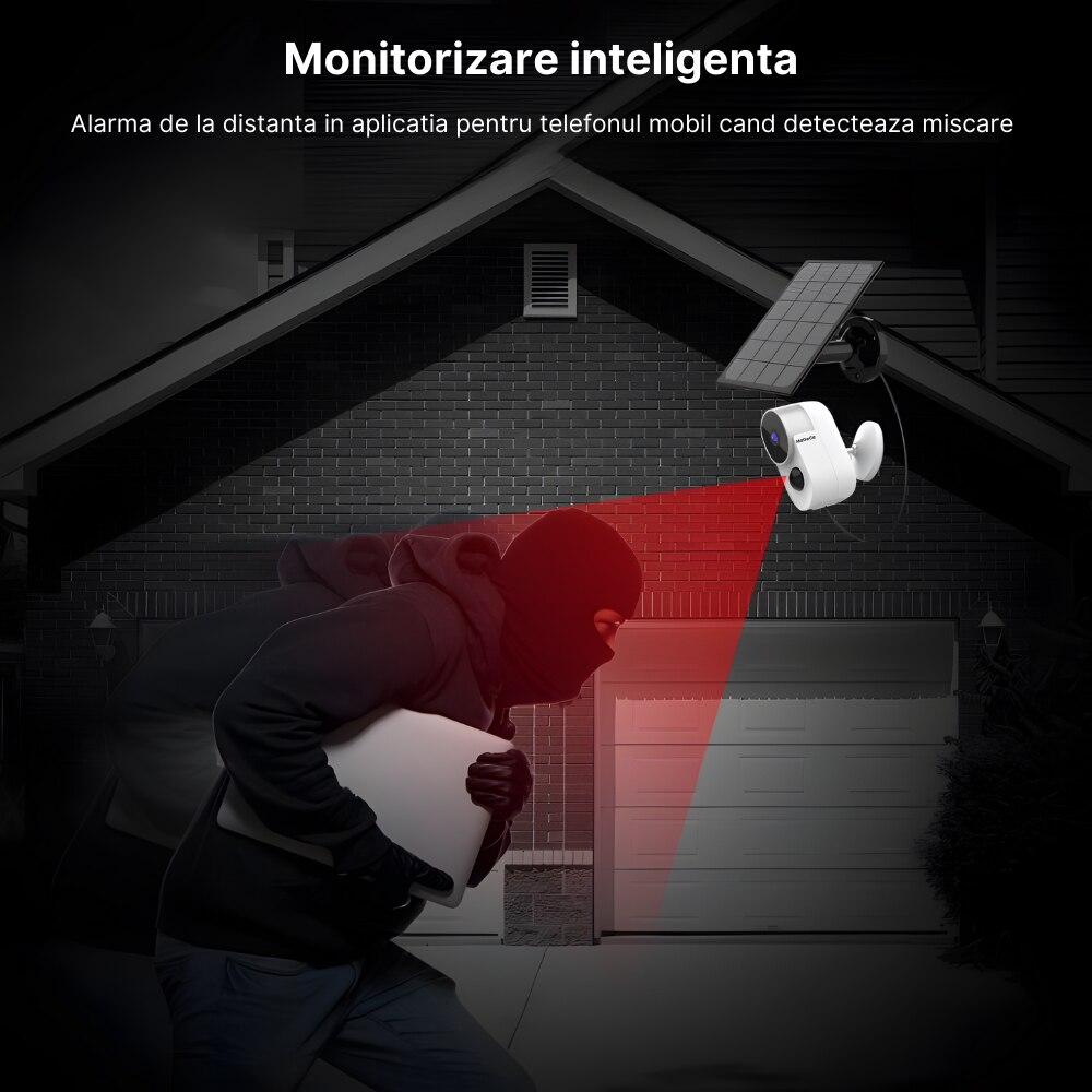 Camera de supraveghere cu panou solar MaGeCa®, Wi-Fi 2.4 Ghz, Baterie ...