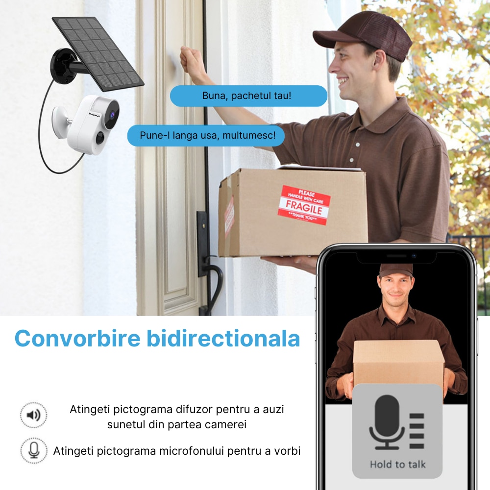 Camera de supraveghere cu panou solar MaGeCa®, Wi-Fi 2.4 Ghz, Baterie ...